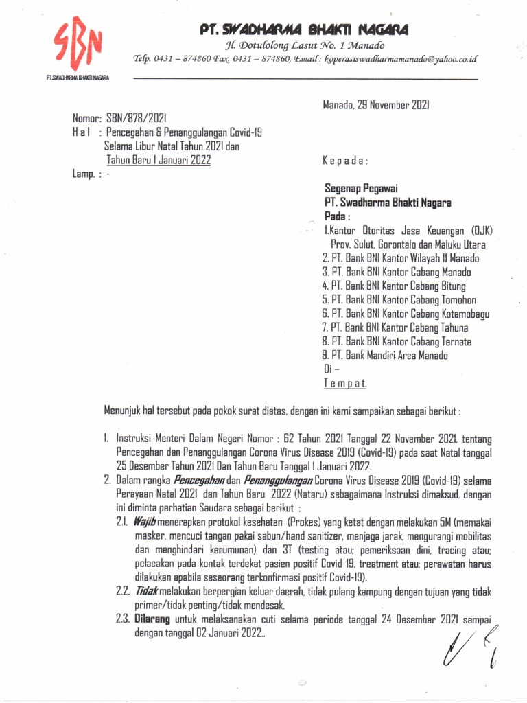 Surat Ke Segenap Pegawai Outs PT SBN | PDF