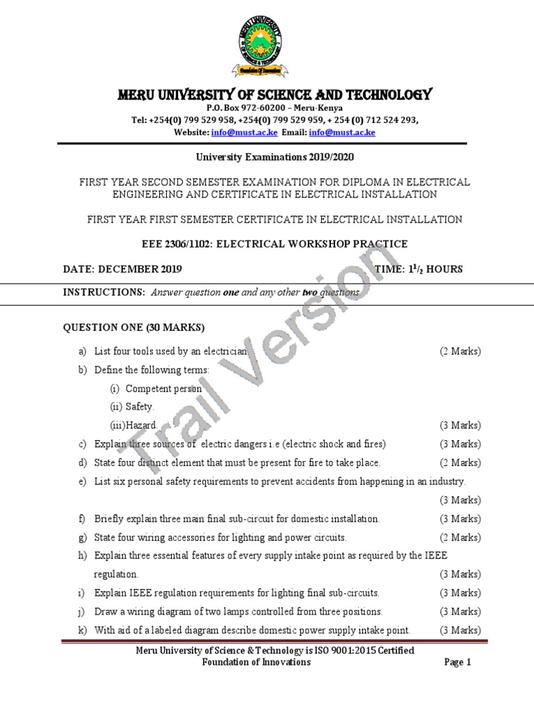 Meru University of Science and Technology | PDF | Electrical Wiring ...