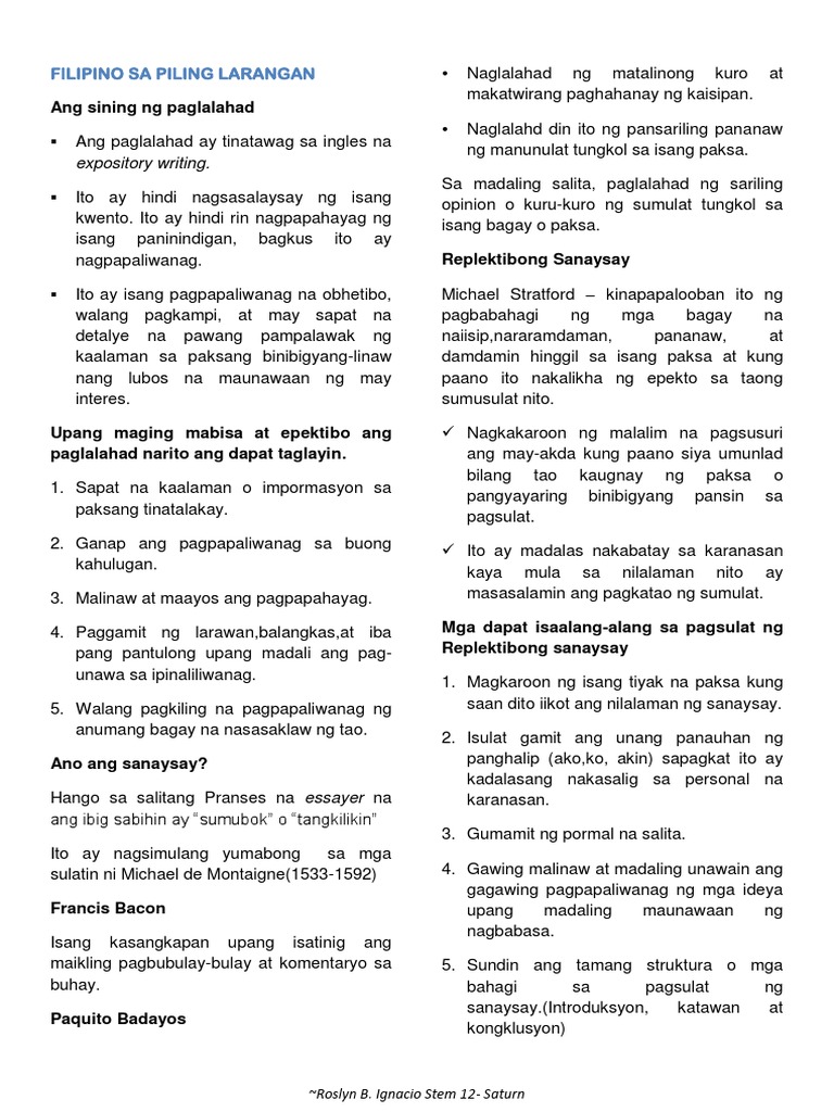 Expository Writing.: Ang Sining NG Paglalahad | PDF