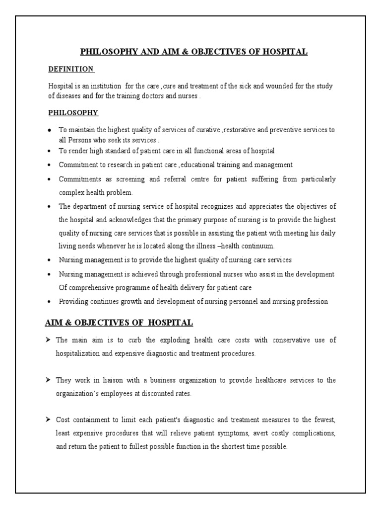 Philosophy and Aim of Hospital | PDF | Hospital | Health Care