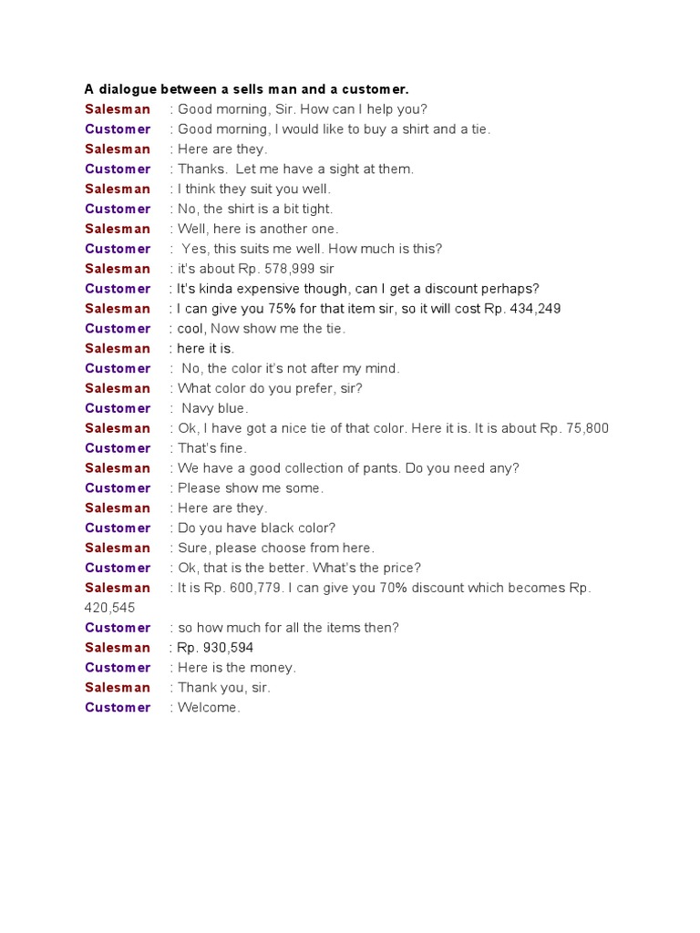 Salesman-Customer Dialogue Example | PDF | Lifestyle