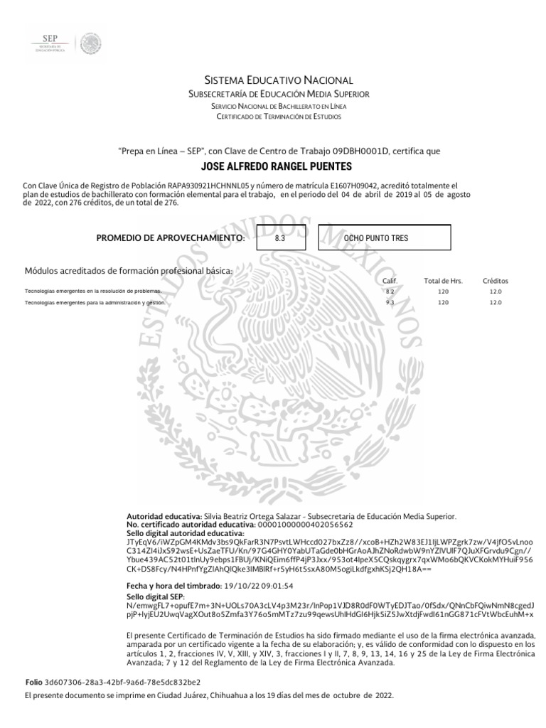 Certificado-Prepa RAPA | Descargar gratis PDF | Plan de estudios