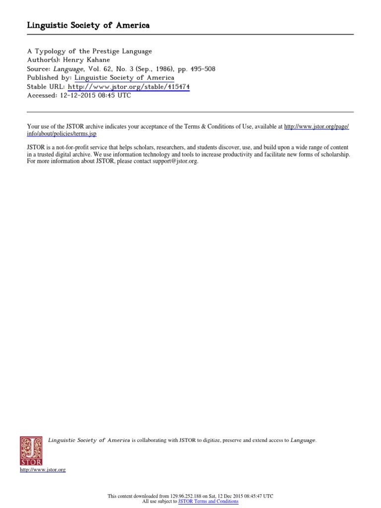 A Typology of The Prestige Language | PDF | Latin | Lexicon