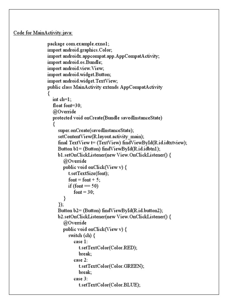 MAD LAB MANNUAL Up To 11 | PDF | Android (Operating System) | Color