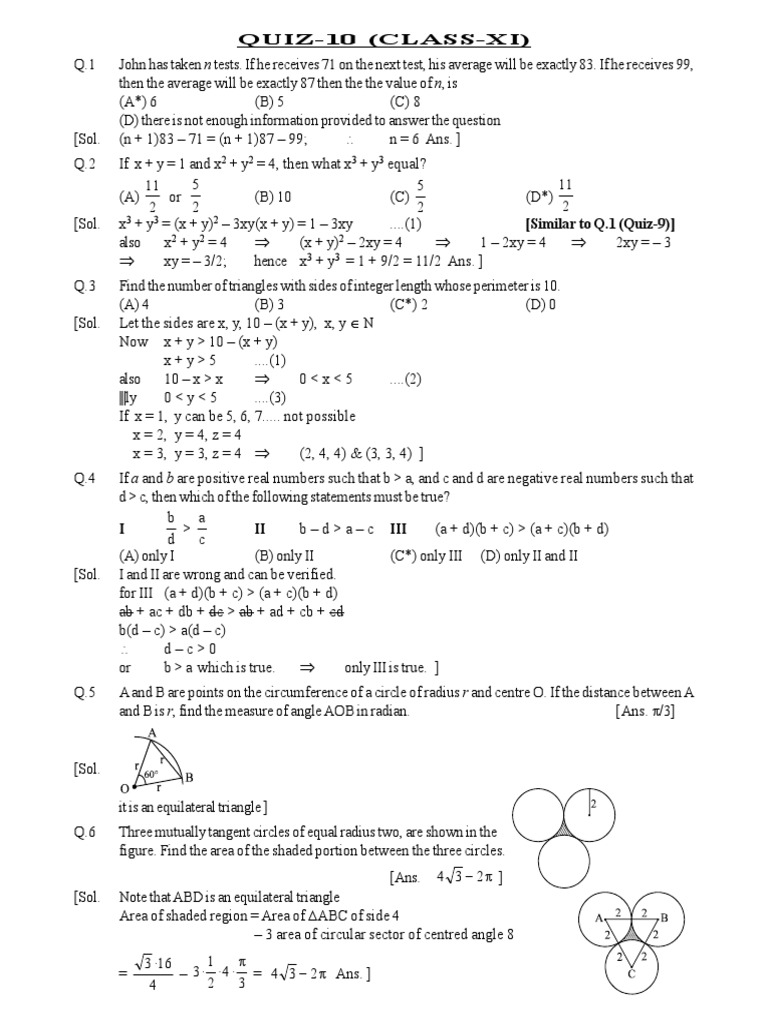 General Quiz (10-11) 11th PQRS | PDF | Area | Circle