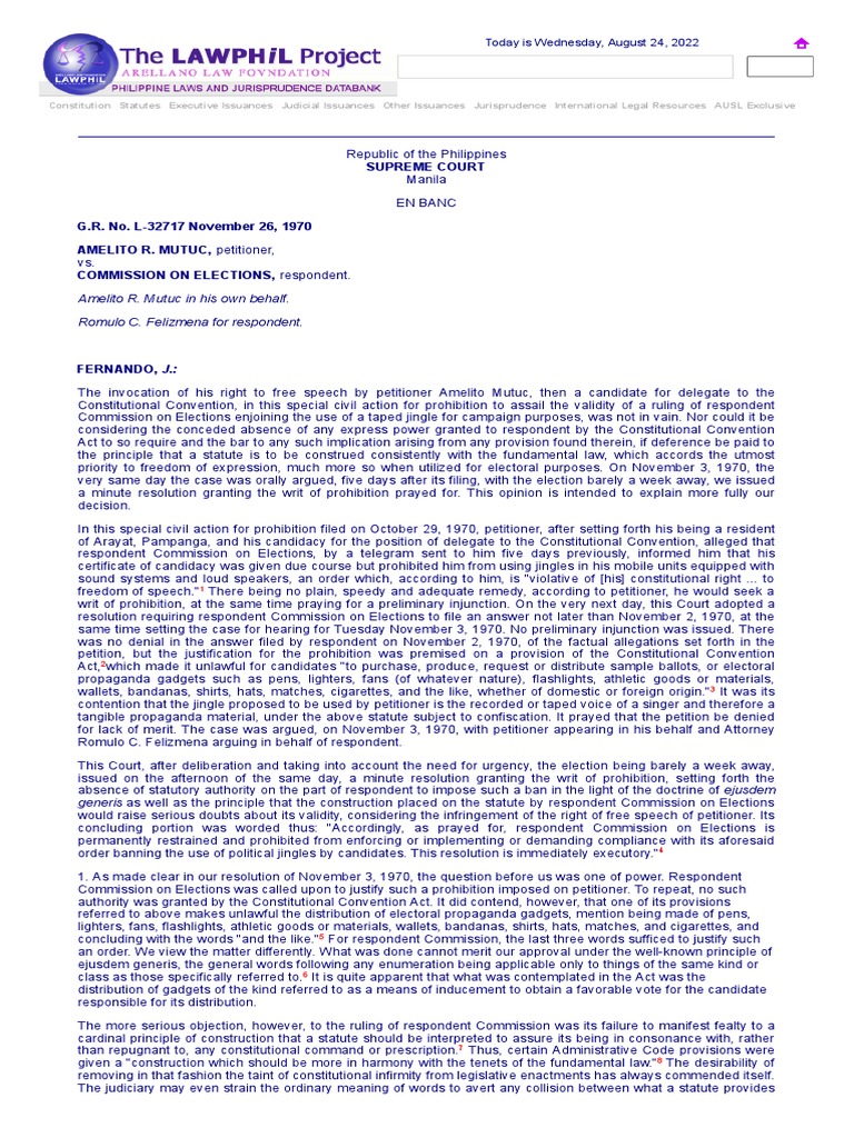 Mutuc vs. Comelec | PDF