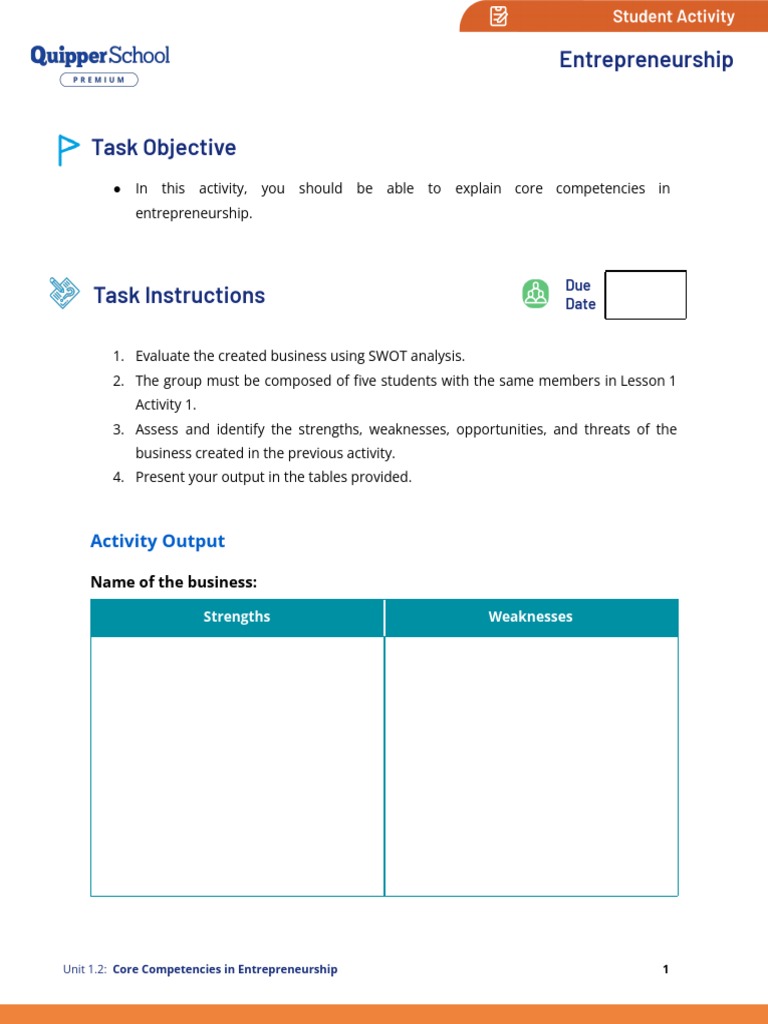 ENT SA1 Unit1 Lesson2 Final | PDF | Swot Analysis | Evaluation