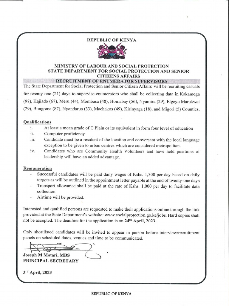 Advert For Recruitment of Enumerators and Supervisors | PDF
