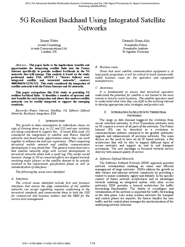 5G Resilient Backhaul Using Integrated Satellite | PDF | Computer Network | Information And ...