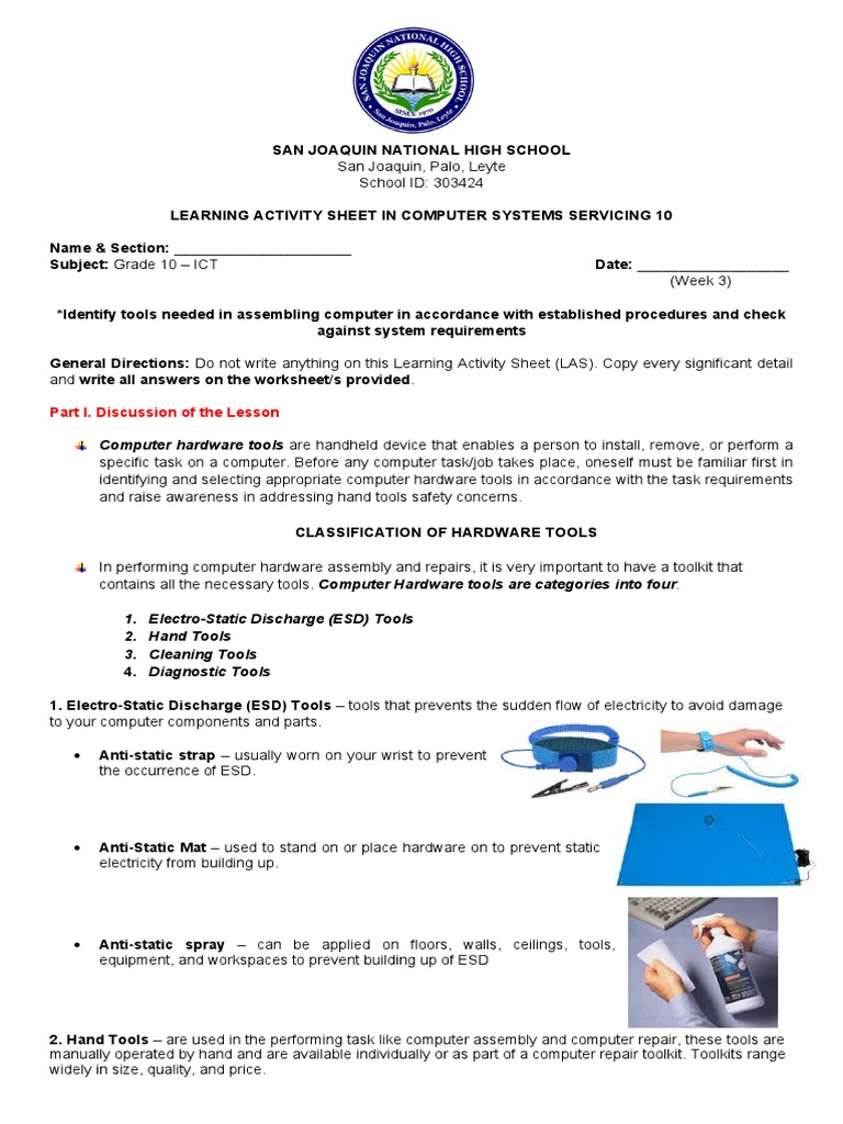LAS WEEK 3 - Grade 10 ICT | PDF | Electrostatic Discharge | Screw
