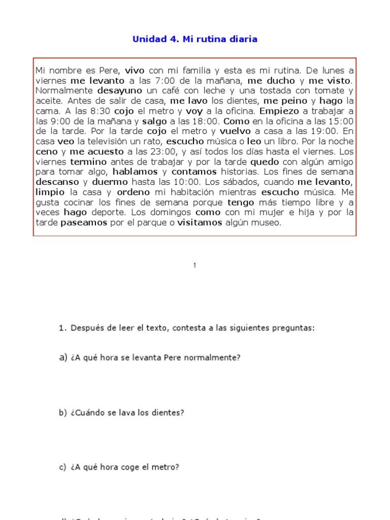 Unidad 4. Mi Rutina Diaria | PDF | Temporada de primavera) | Otoño