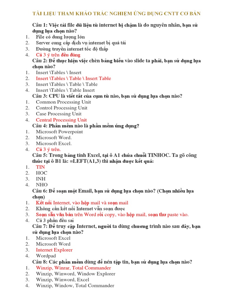 Trac Nghiem Tin Hoc | PDF