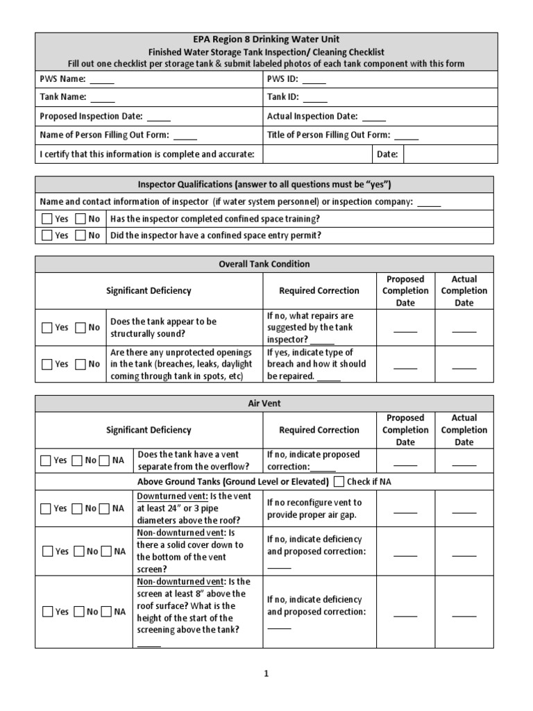 Water Tank Inspection Checklist | Download Free PDF | Storm Drain ...
