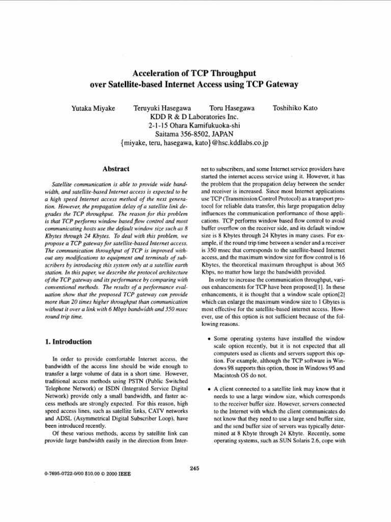 Acceleration Of Tcp Throughput Over Satellite Using Tcp Gateway Pdf Transmission Control
