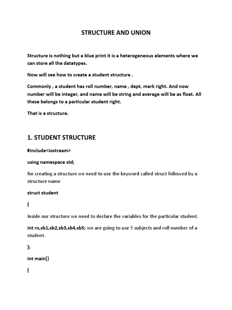 Structure and Union | PDF | Namespace | Computer Science
