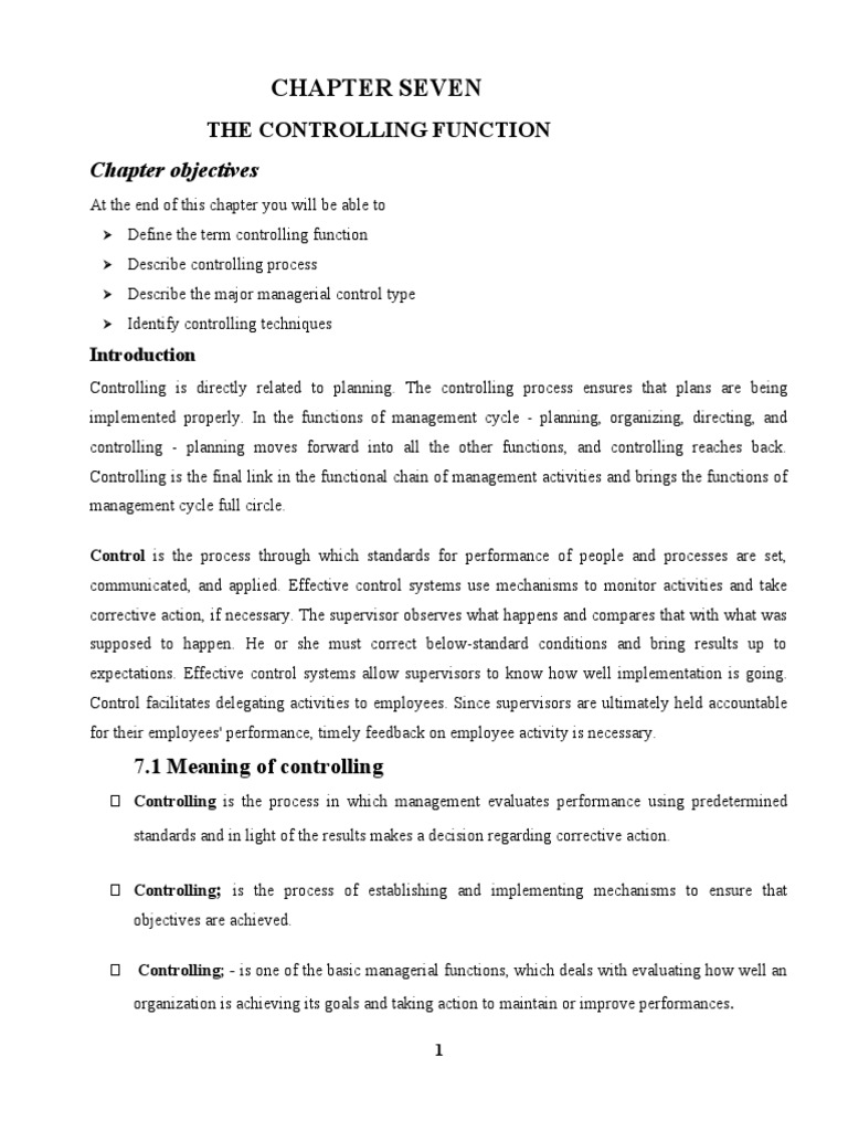 CH 7 Controlling | Download Free PDF | Lean Manufacturing | Feedback