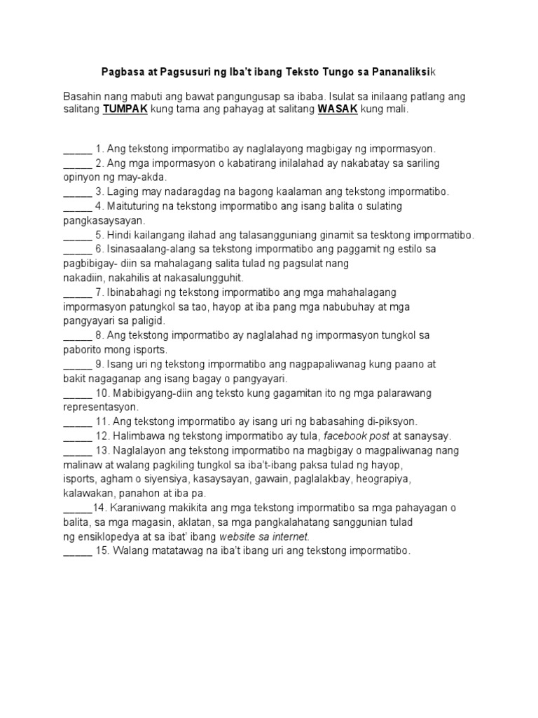 Pagbasa at Pagsusuri NG Iba | PDF