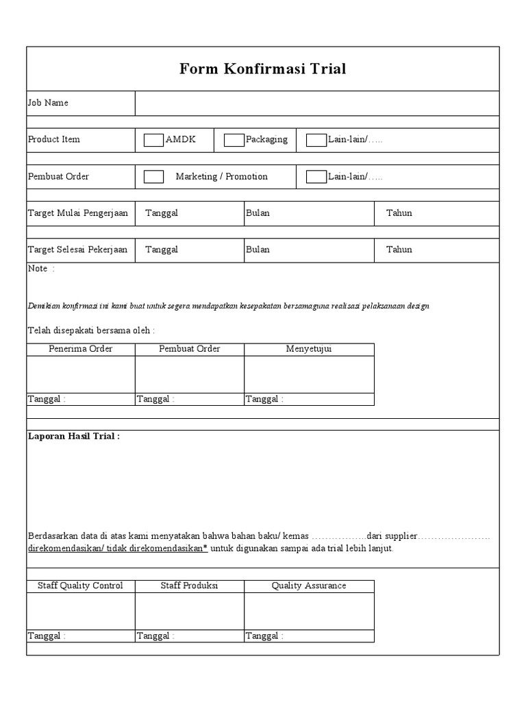 Form Konfirmasi Trial | PDF