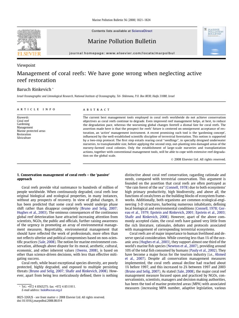 Management of Coral Reefs | Download Free PDF | Restoration Ecology ...
