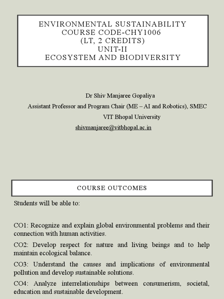 Environmental Sustainability Course Code-Chy1006 (LT, 2 Credits) Unit ...
