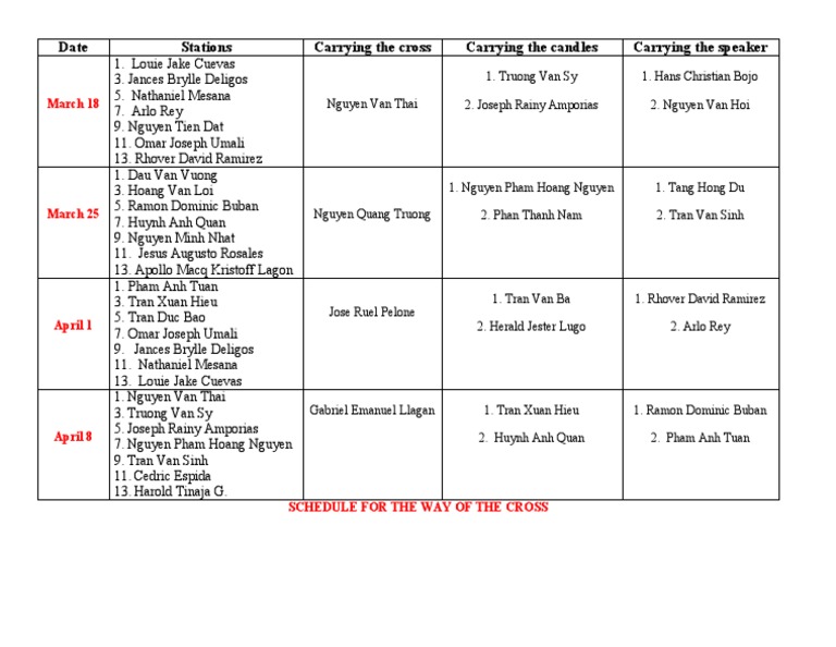 Schedule For The Way of The Cross | PDF