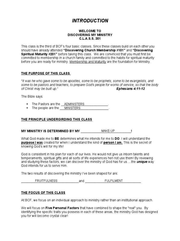 301 - Discovering My Ministry - Teacher's Manual - With Assignment ...