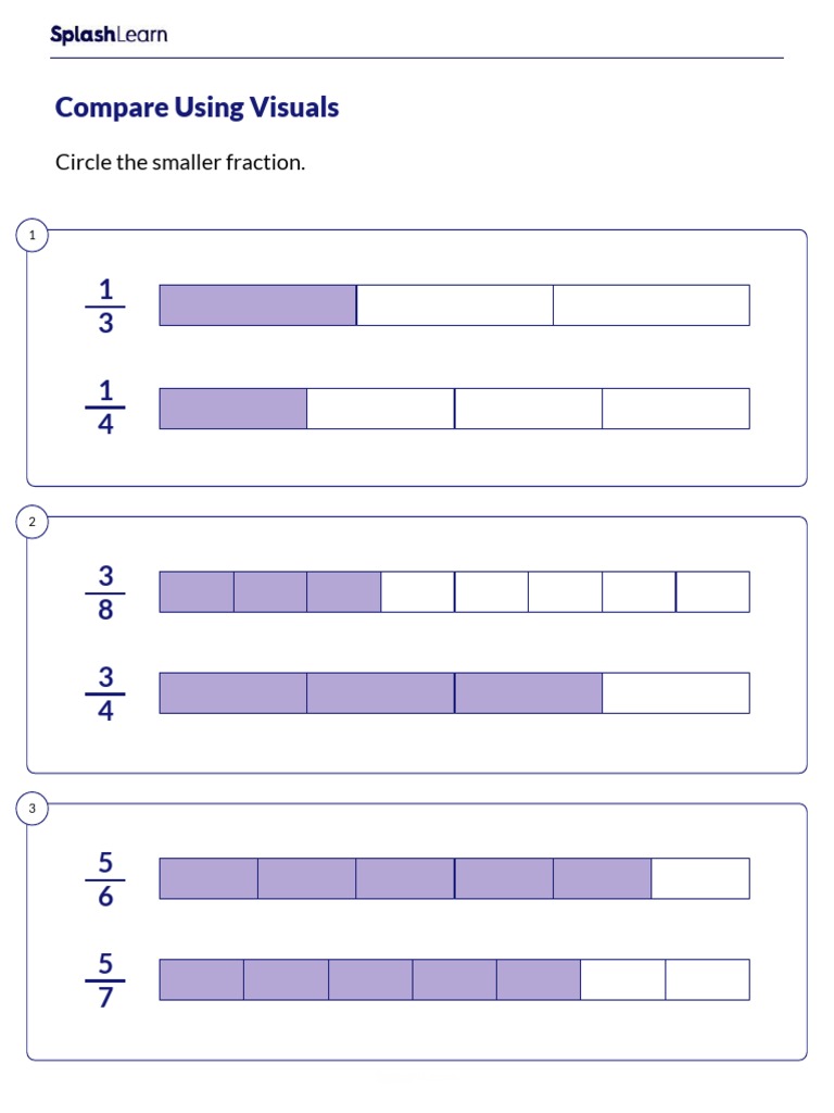 Compare Fractions Using Visuals Worksheet | PDF