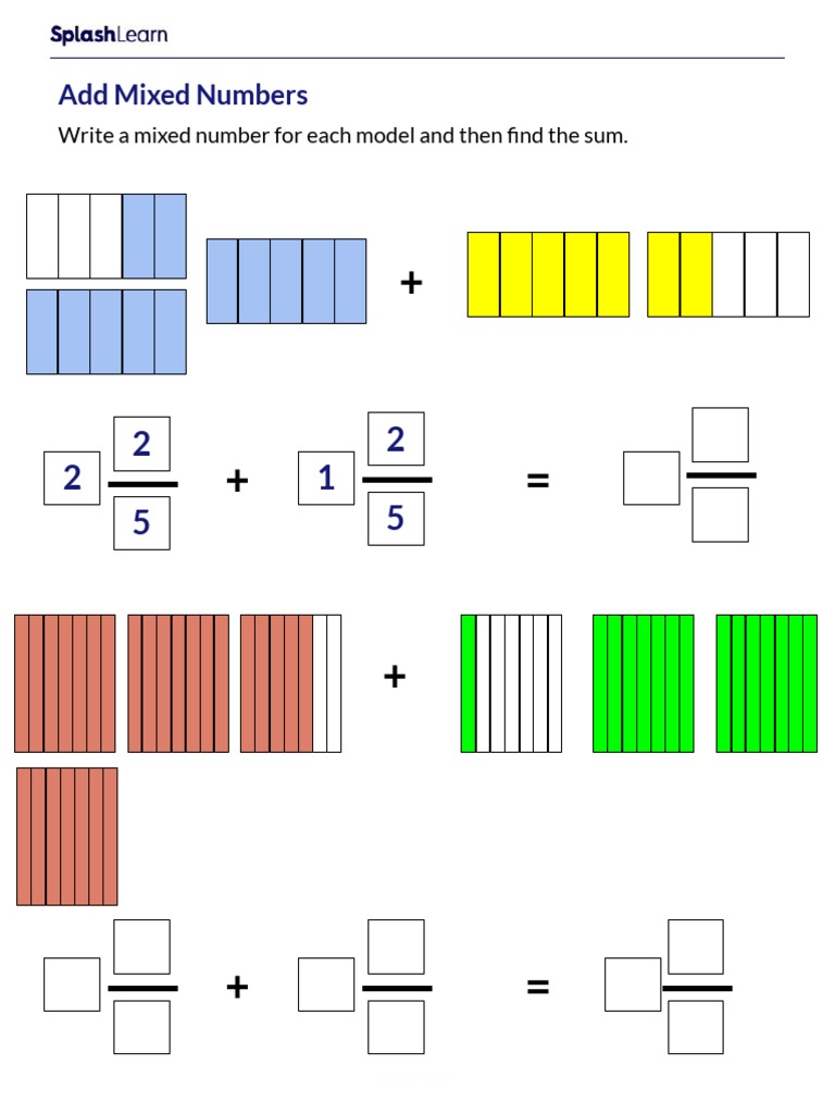 Add Mixed Numbers Using Models Worksheet | PDF