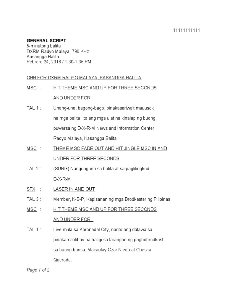 General Script: Page 1 of 2 | PDF