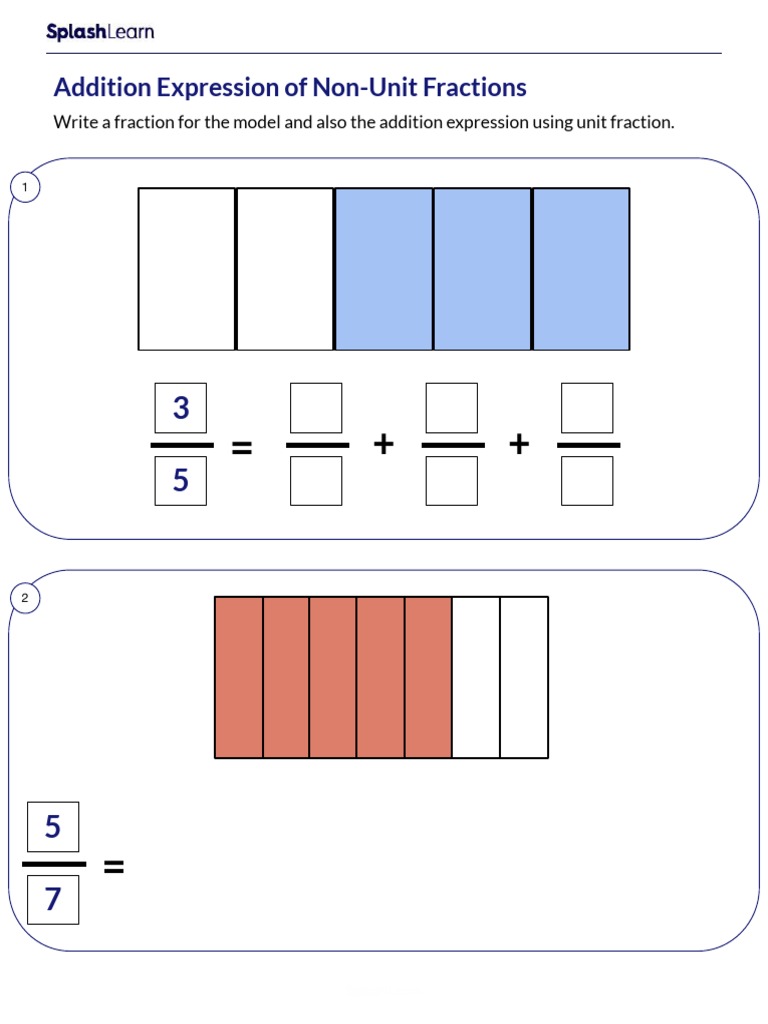 Represent Fractions As Sum of Unit Fractions Worksheet | PDF