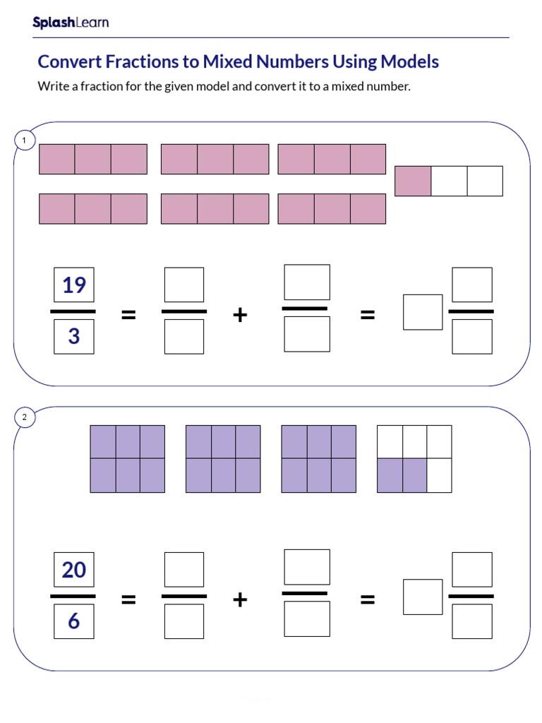 Use Models To Convert Fractions To Mixed Numbers Worksheet | PDF