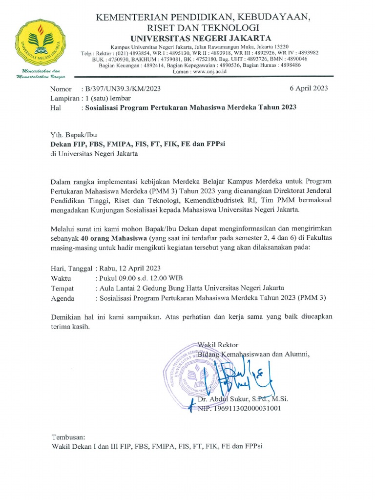 Sosialisasi Program Pertukaran Mahasiswa Merdeka Tahun 2023 | PDF