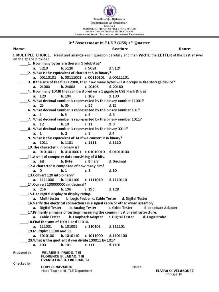 CSS 7 Assessment - 3 - 4th | PDF | Byte | Bit