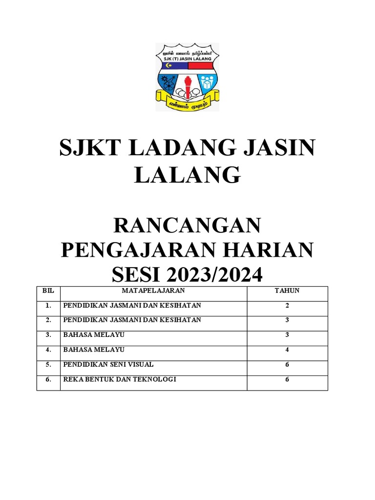 Rancangan Pengajaran Harian Sjkt 2023 2024 Pdf Pengembangan Diri