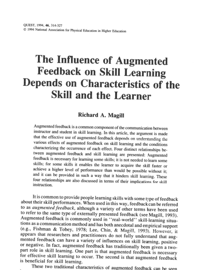 The Influence of Augmented Feedback On Skill Learning Depends On ...