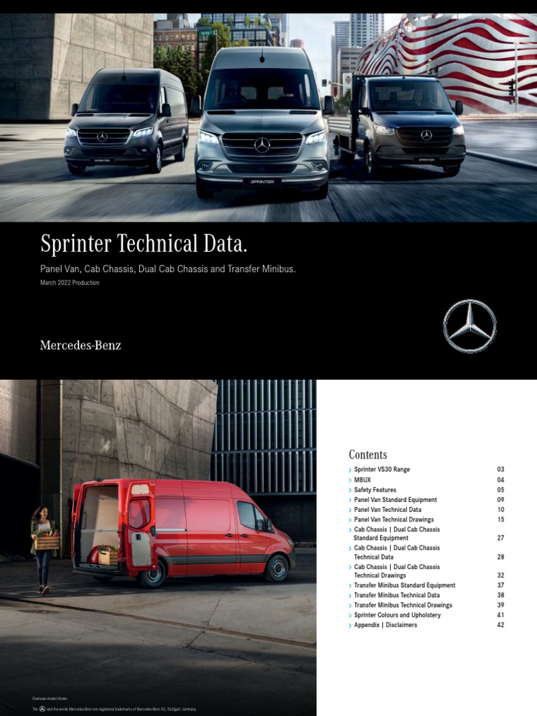 Mercedes Benz Vans Sprinter Technical Data Brochure April 2022 | PDF ...