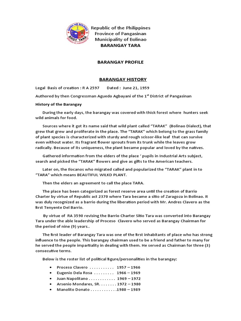 BARANGAY DEVELOPMENT COUNCIL Brgy Tara History | PDF | Pregnancy | Poverty
