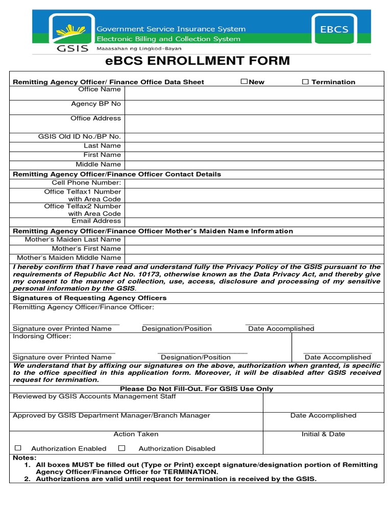 eBCS Enrollment Form for GSIS | PDF