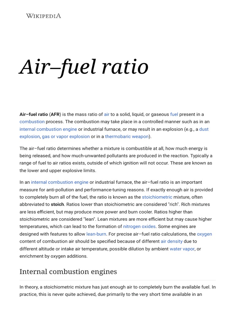 Air-Fuel Ratio: Internal Combustion Engines | PDF | Combustion ...