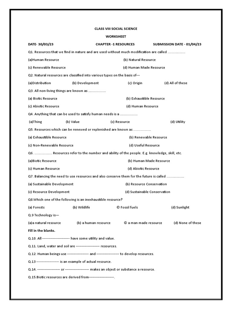 Resources 8R01 Worksheet | PDF | Resource | Earth Sciences