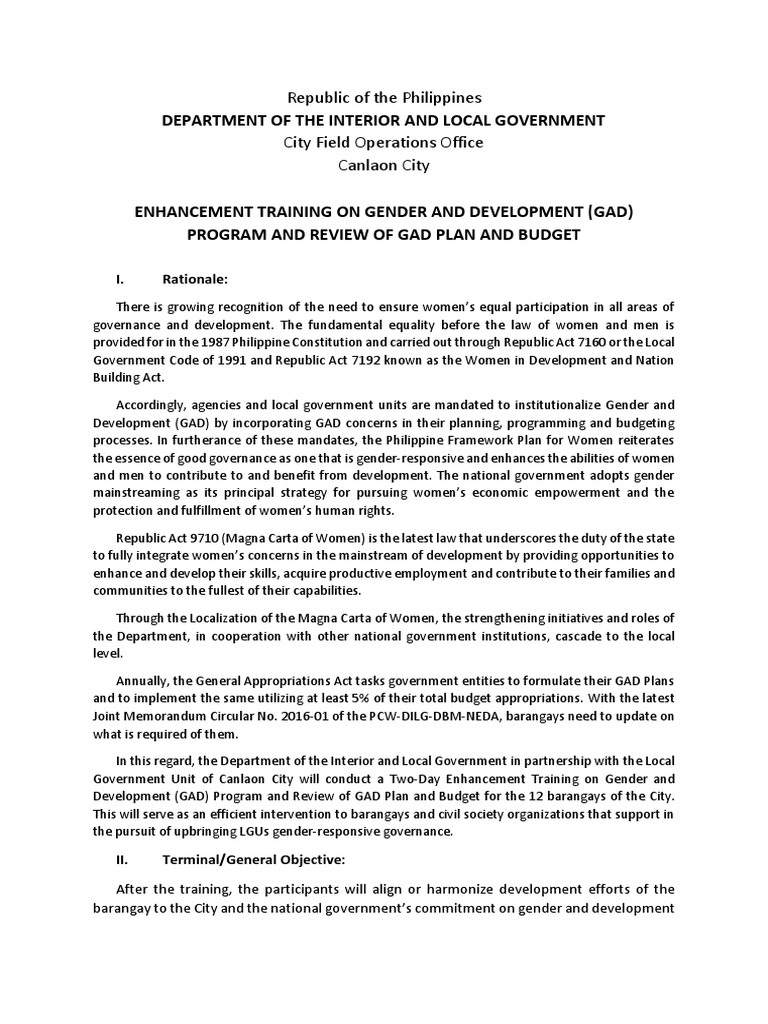 GAD Training-Design-on-GST-and-GPB-Canlaon | PDF | Gender And ...