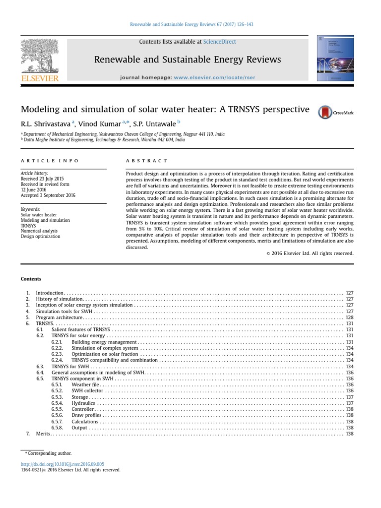 Coek - Info - Modeling and Simulation of Solar Water Heater A TR | PDF | Simulation | Solar Energy