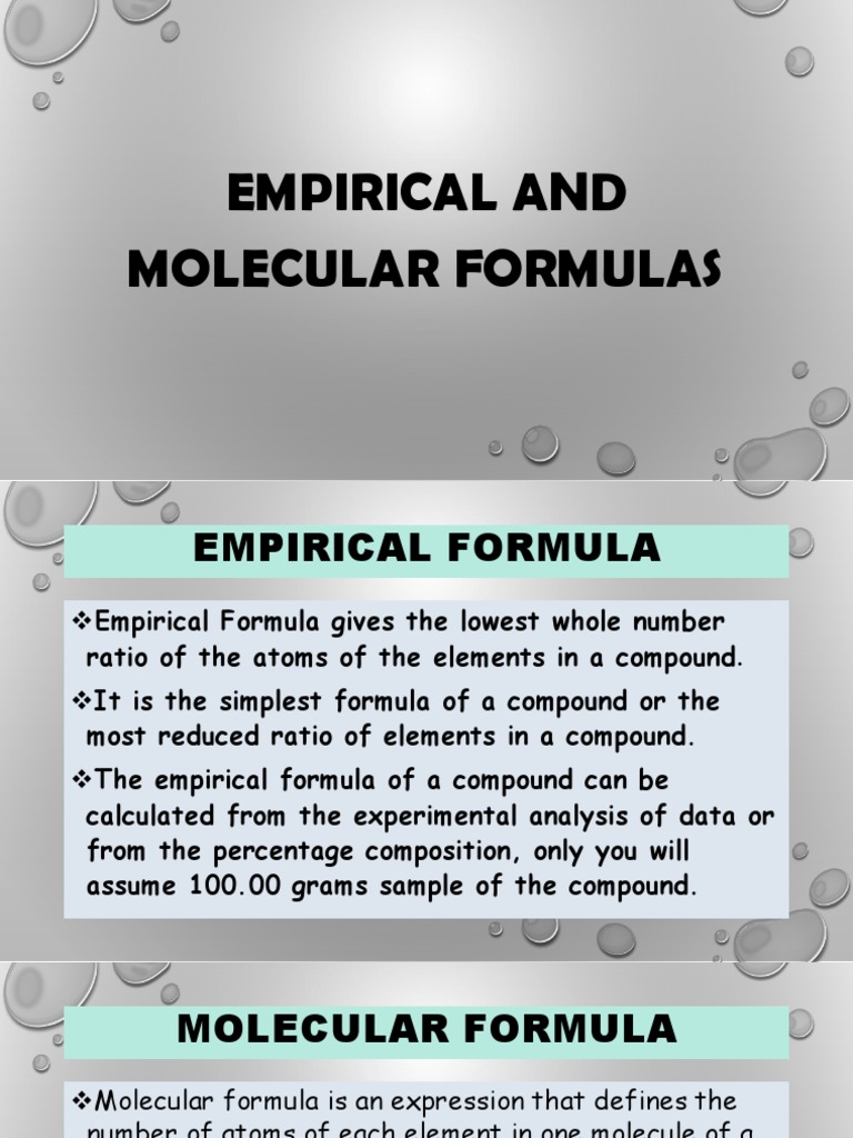Empirical and Molecular Formulas | PDF | Science & Mathematics ...