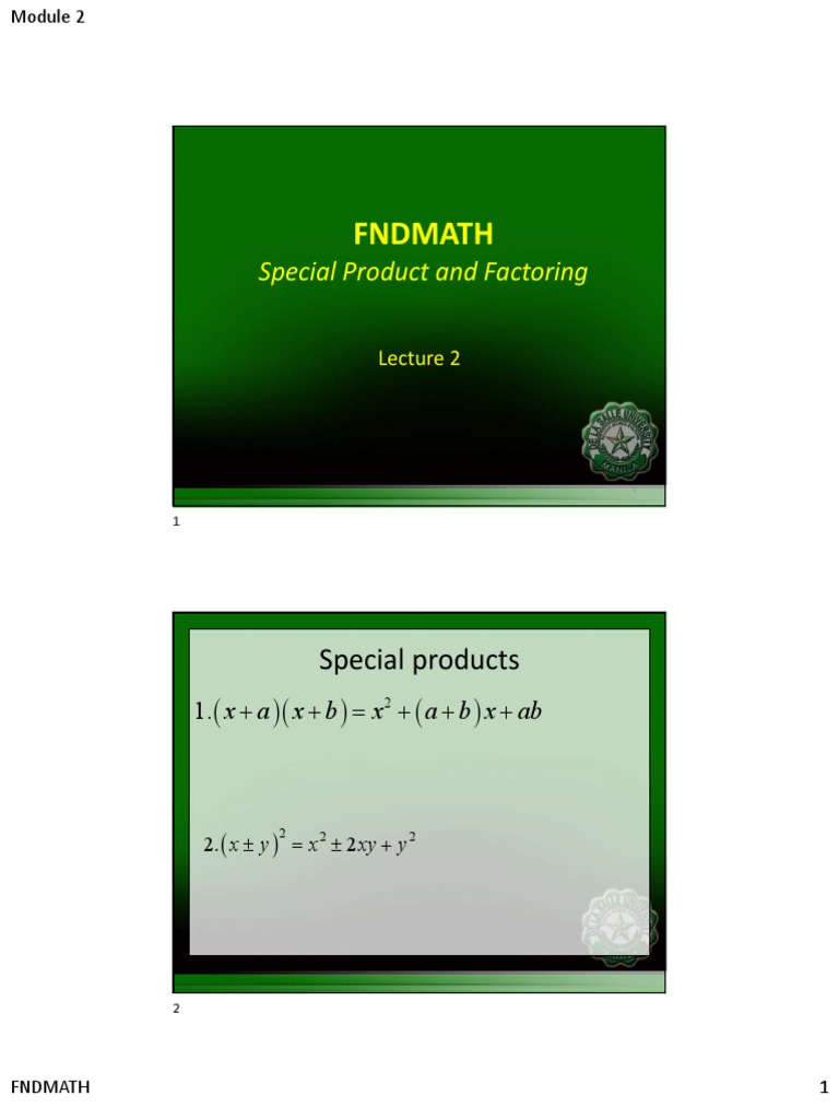 (Self-Study) FNDMATH Module 2 Handout - Special Products and Factoring ...