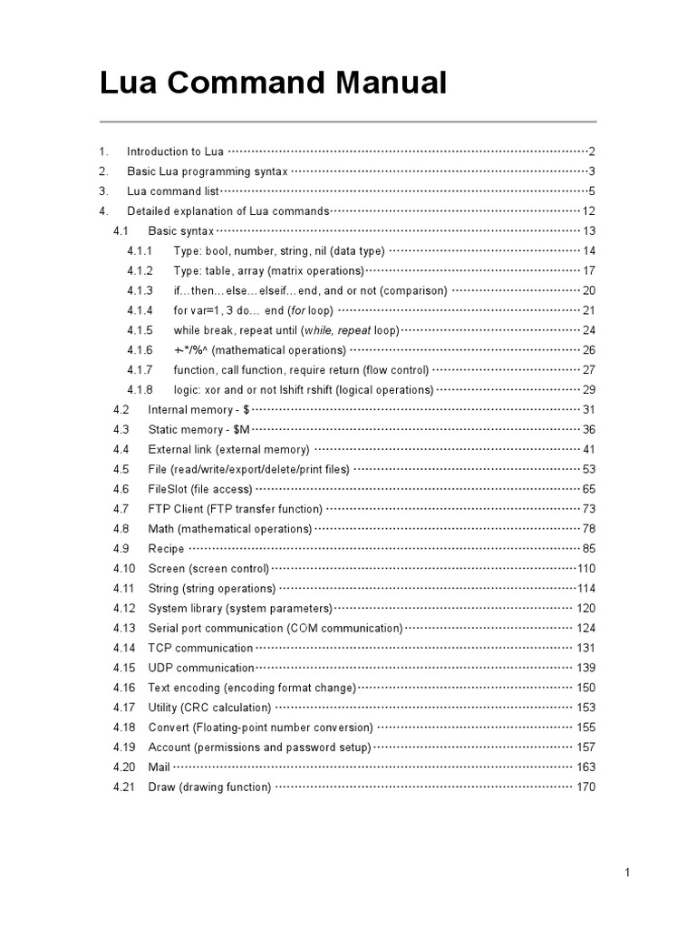 Lua Command Manual-Draft Version-20211124 | PDF | Port (Computer Networking) | Boolean Data Type