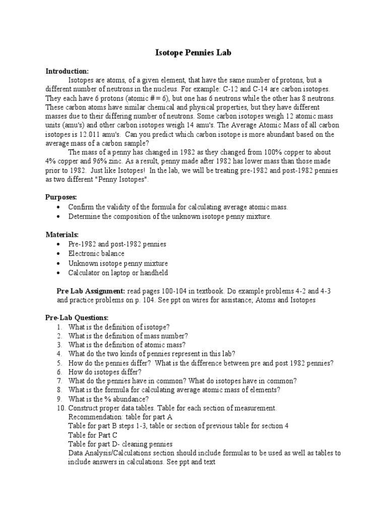 Isotope Pennies Lab 2013 | PDF | Isotope | Atoms