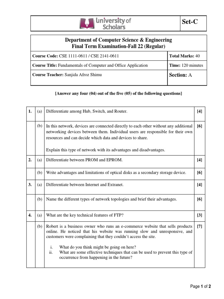 Set-C: Department of Computer Science & Engineering Final Term ...