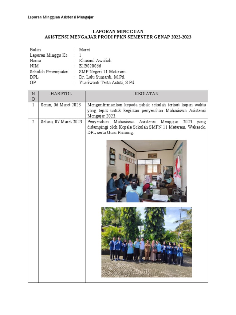 Contoh Laporan PLP | PDF