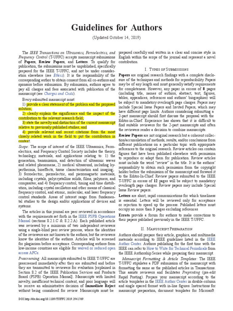 IEEE T-UFFC 2019 - Guidelines For Authors | PDF | Open Access | Ultrasound