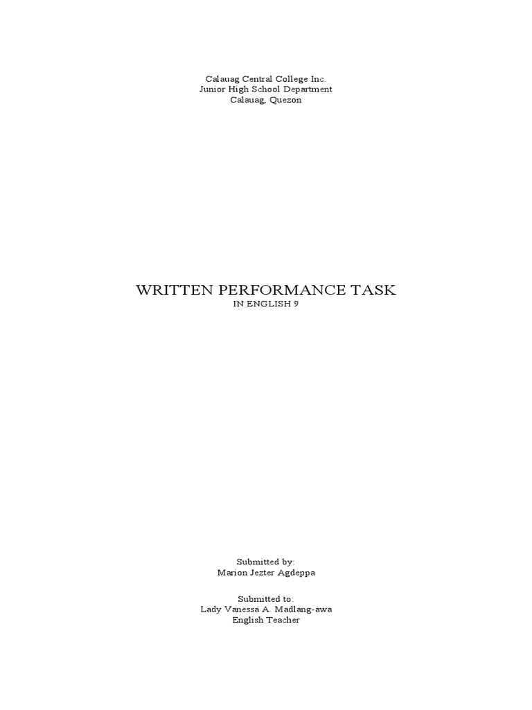 Written Performance Task: Calauag Central College Inc. Junior High ...